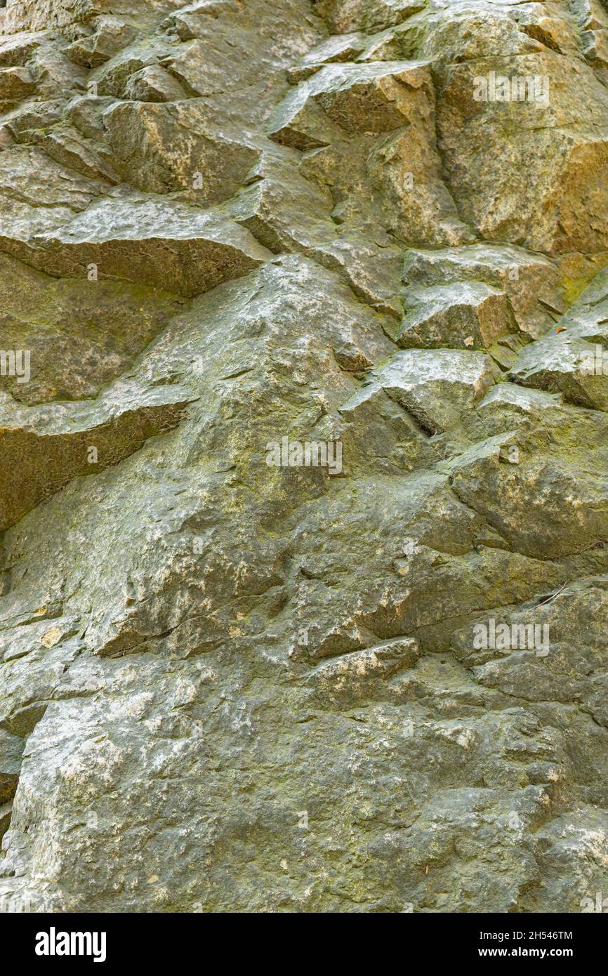Destruction of the rock of the mountain after the explosion. Cracks in ...