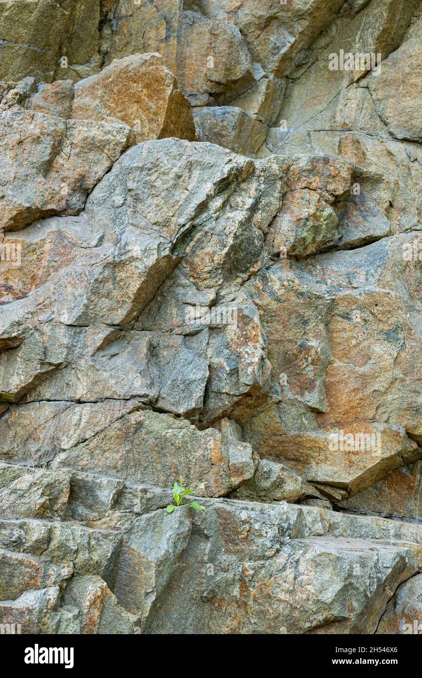 Destruction of the rock of the mountain after the explosion. Cracks in ...