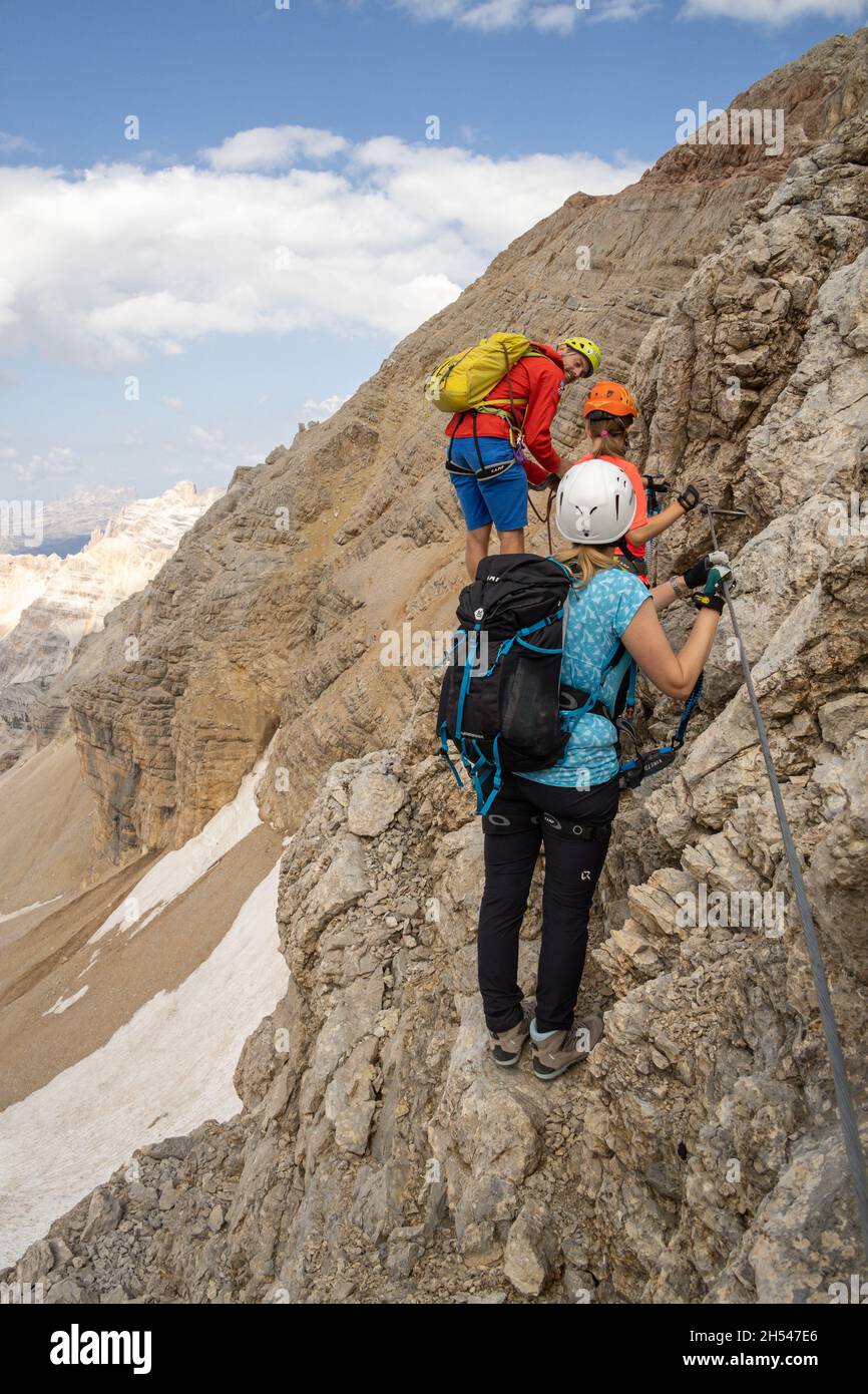 Italy Veneto - Hikers along the Ferrata Formenton Stock Photo - Alamy