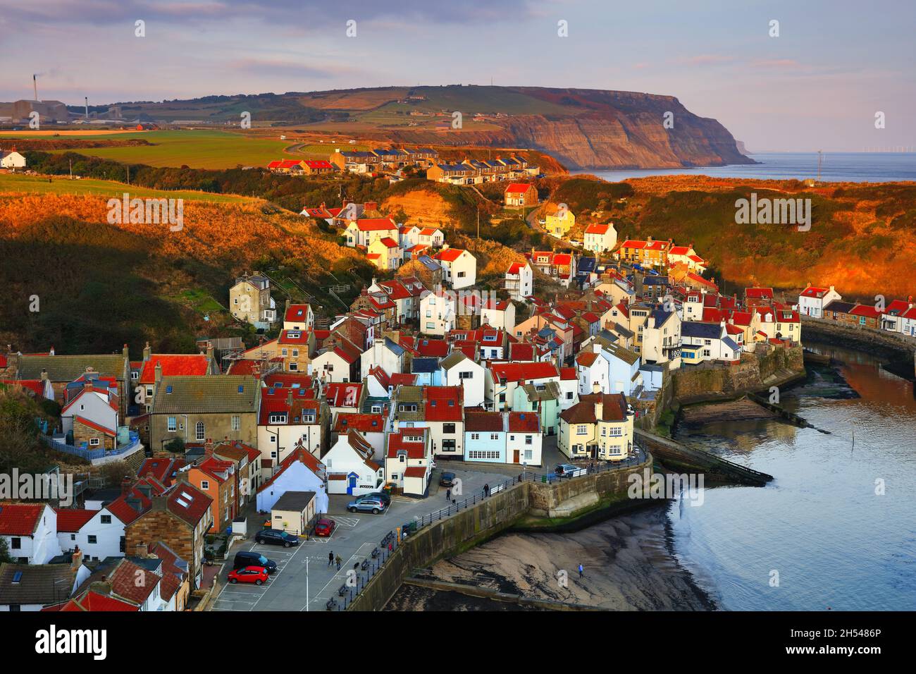 Cliff Top view of Staithes, North Yorkshire National Park, England, UK ...