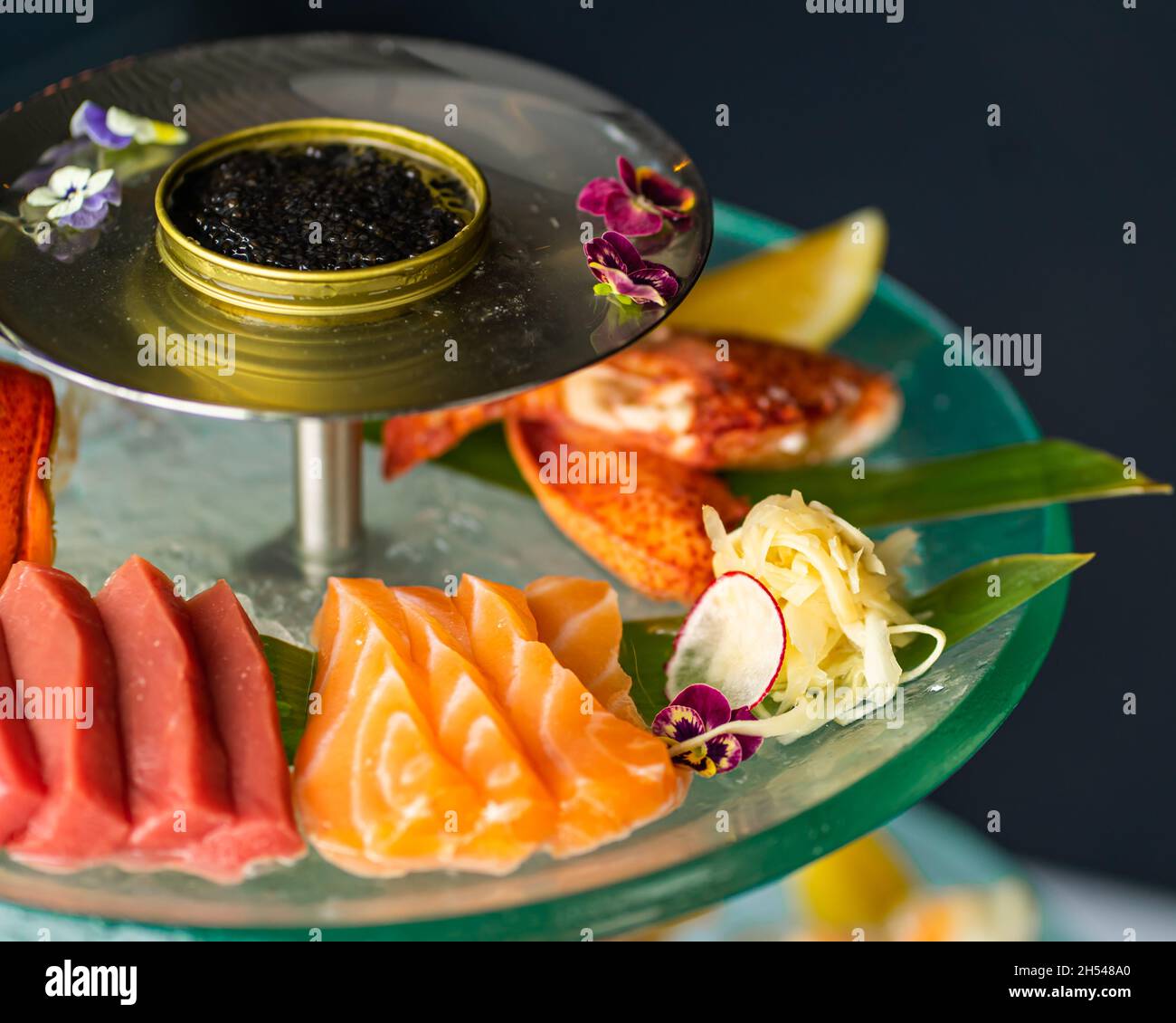 Fresh seafood platter with caviar close up Stock Photo - Alamy