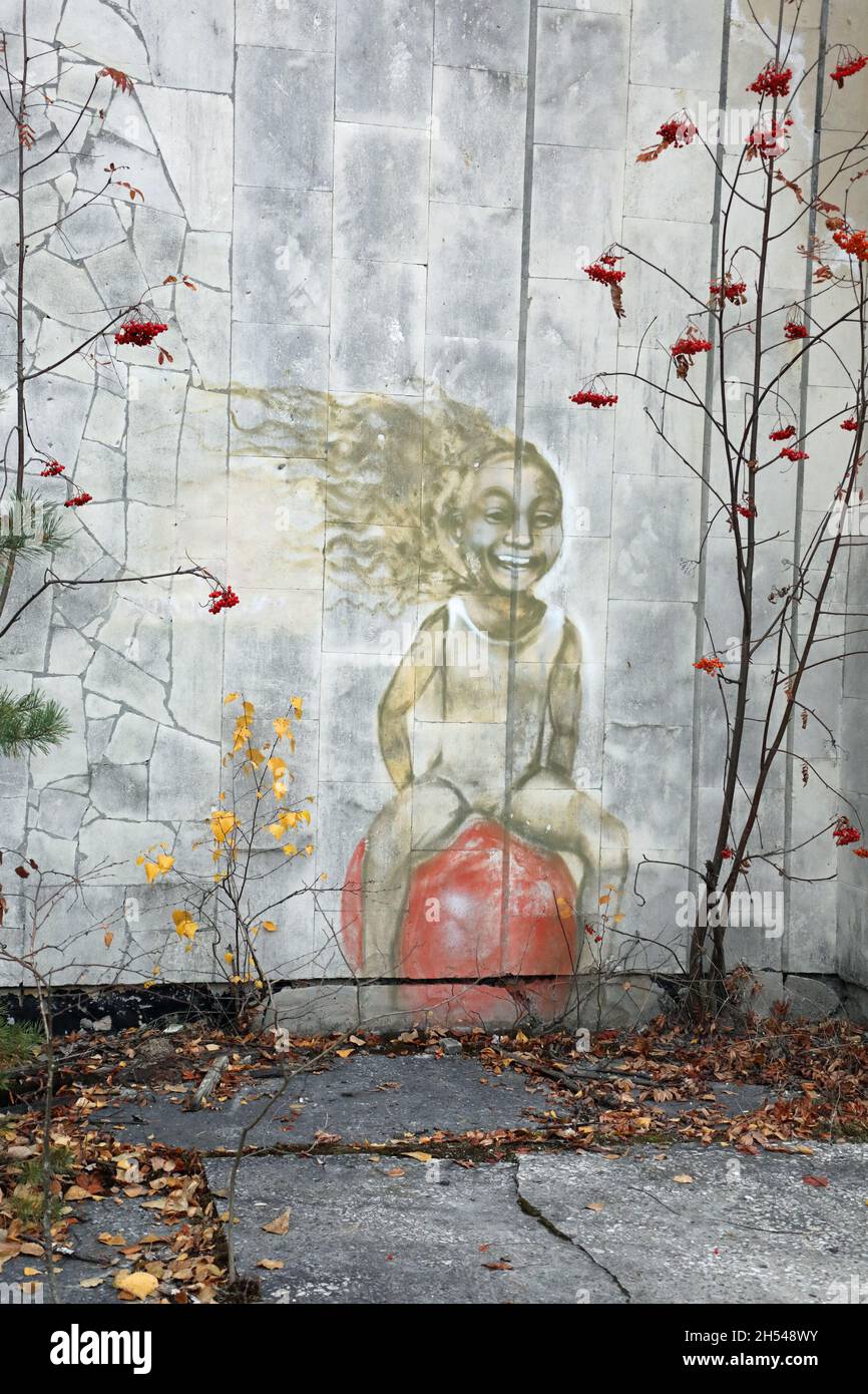 Graffiti at the ghost city of Pripyat in the Chernobyl Exclusion Zone ...