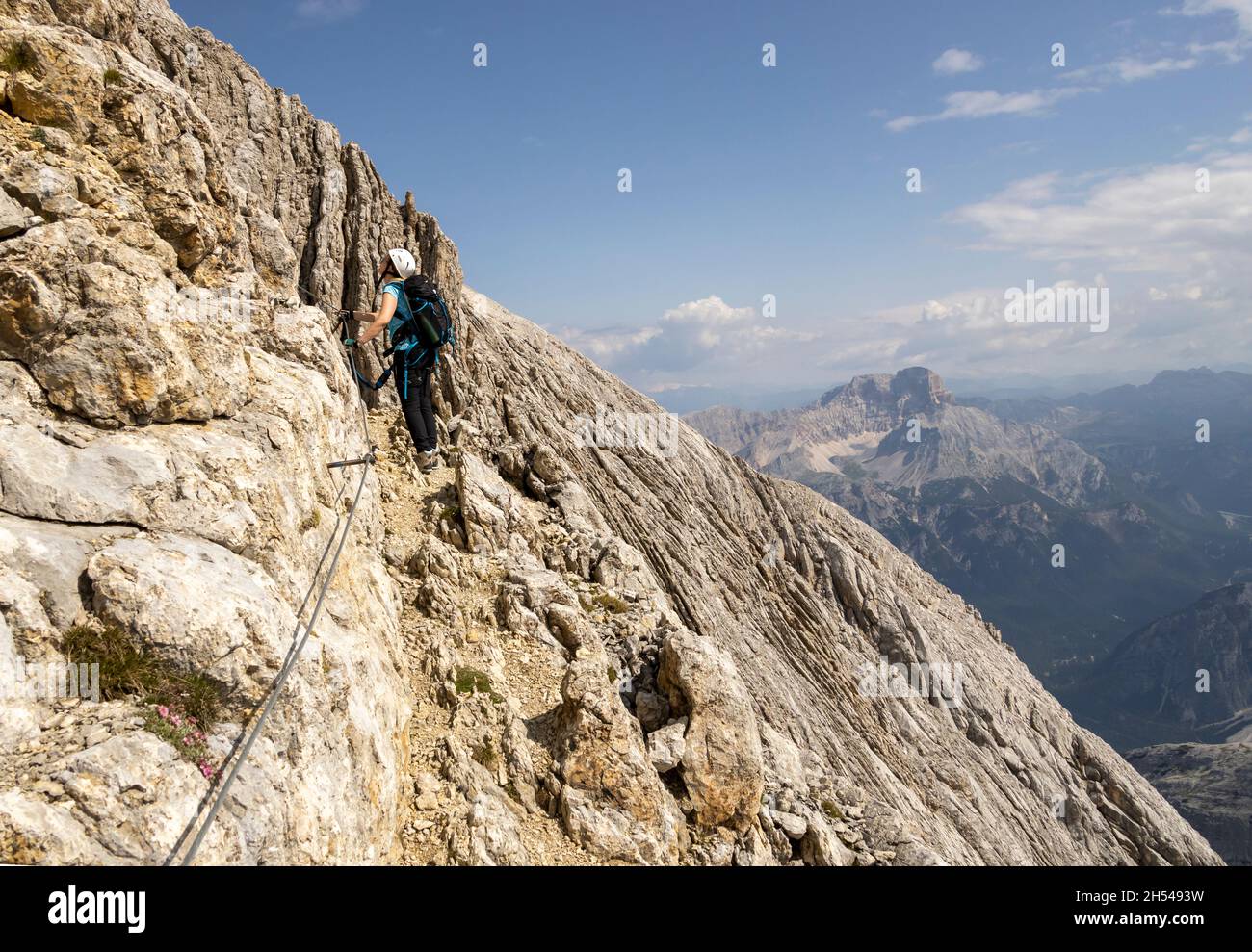 Italy Veneto - Hikers along the Ferrata Formenton Stock Photo - Alamy