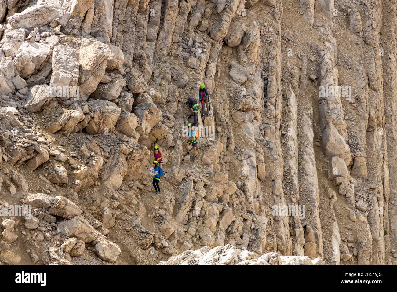 Italy Veneto - Hikers along the Ferrata Formenton Stock Photo - Alamy