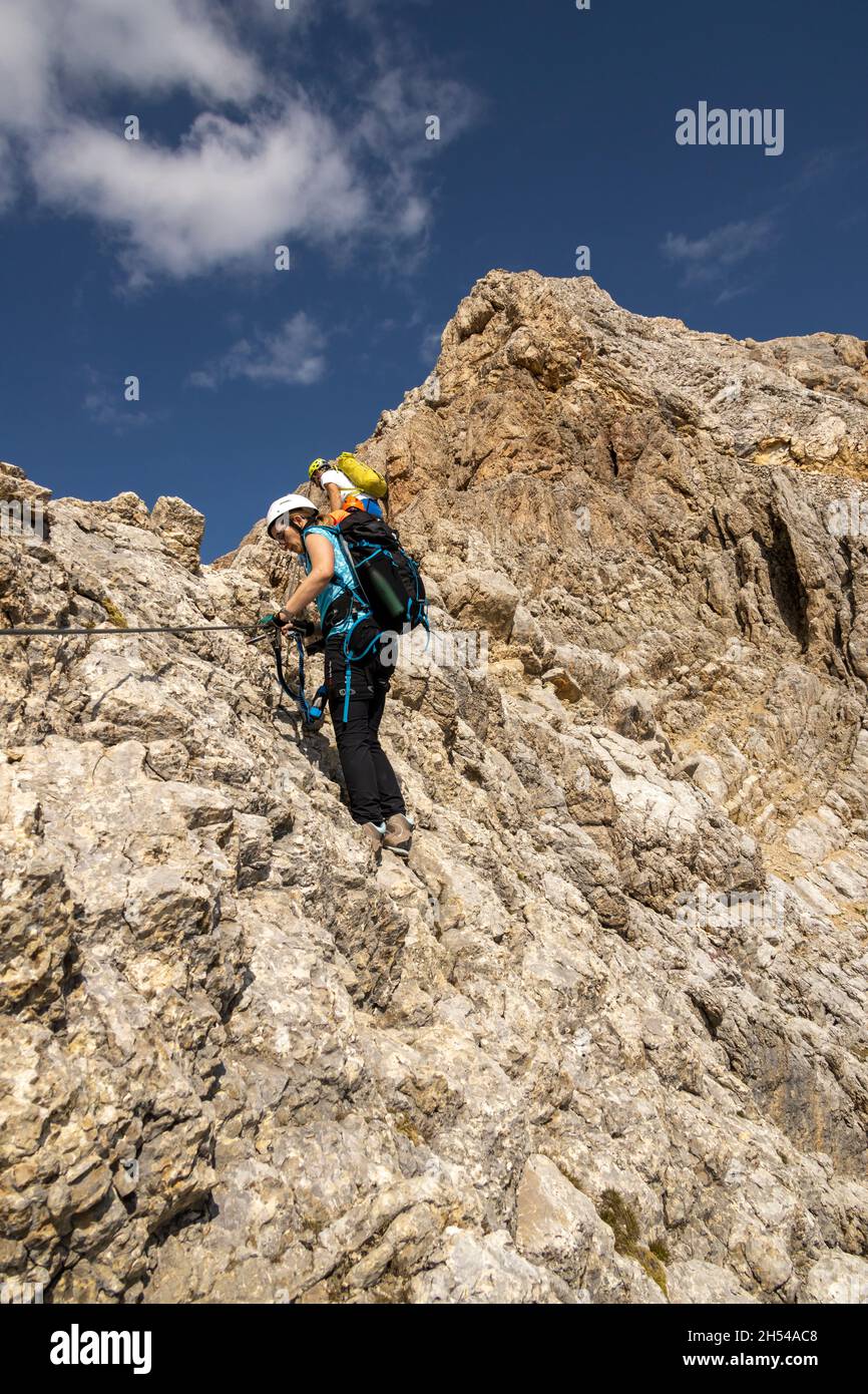 Italy Veneto - Hikers along the Ferrata Formenton Stock Photo - Alamy