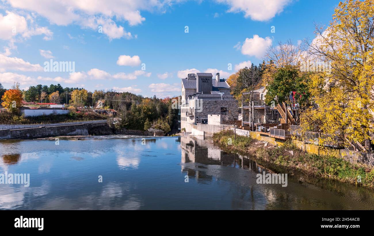 Elora, Ontario, Canada - Oct 17, 2020: View at the historic mill ...