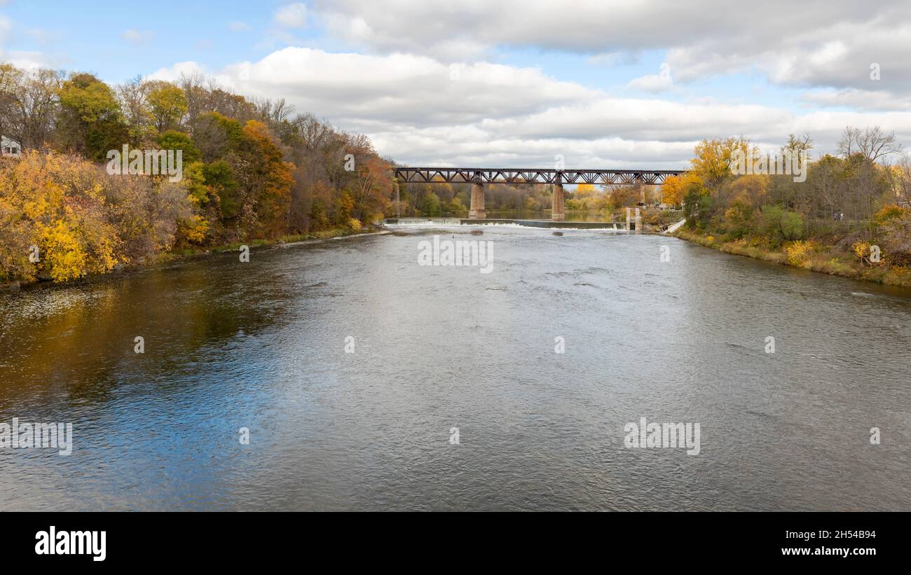 View at the Railway Bridge Across The Grand River Paris Ontario Canada ...