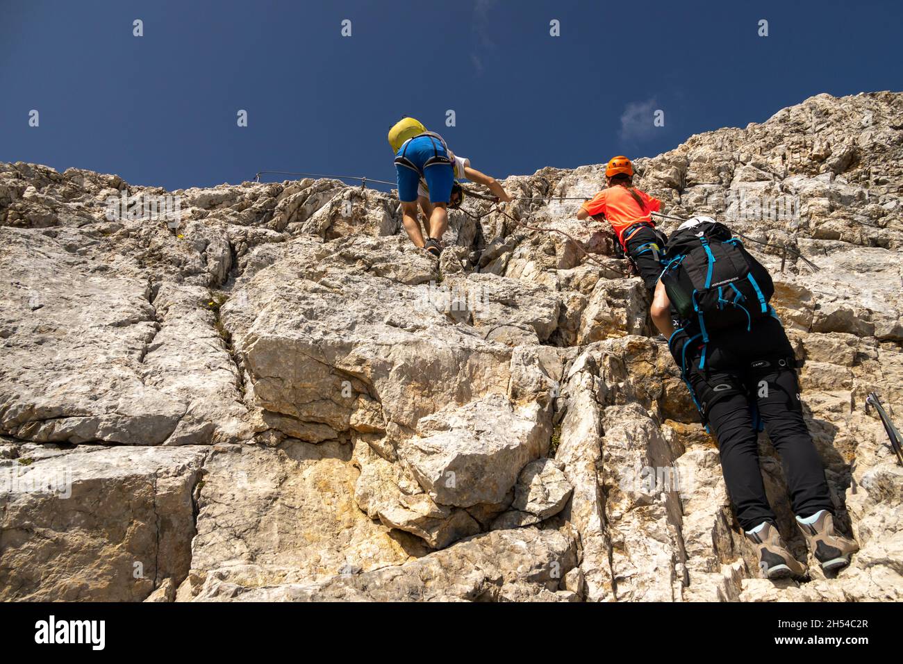 Italy Veneto - Hikers along the Ferrata Formenton Stock Photo - Alamy