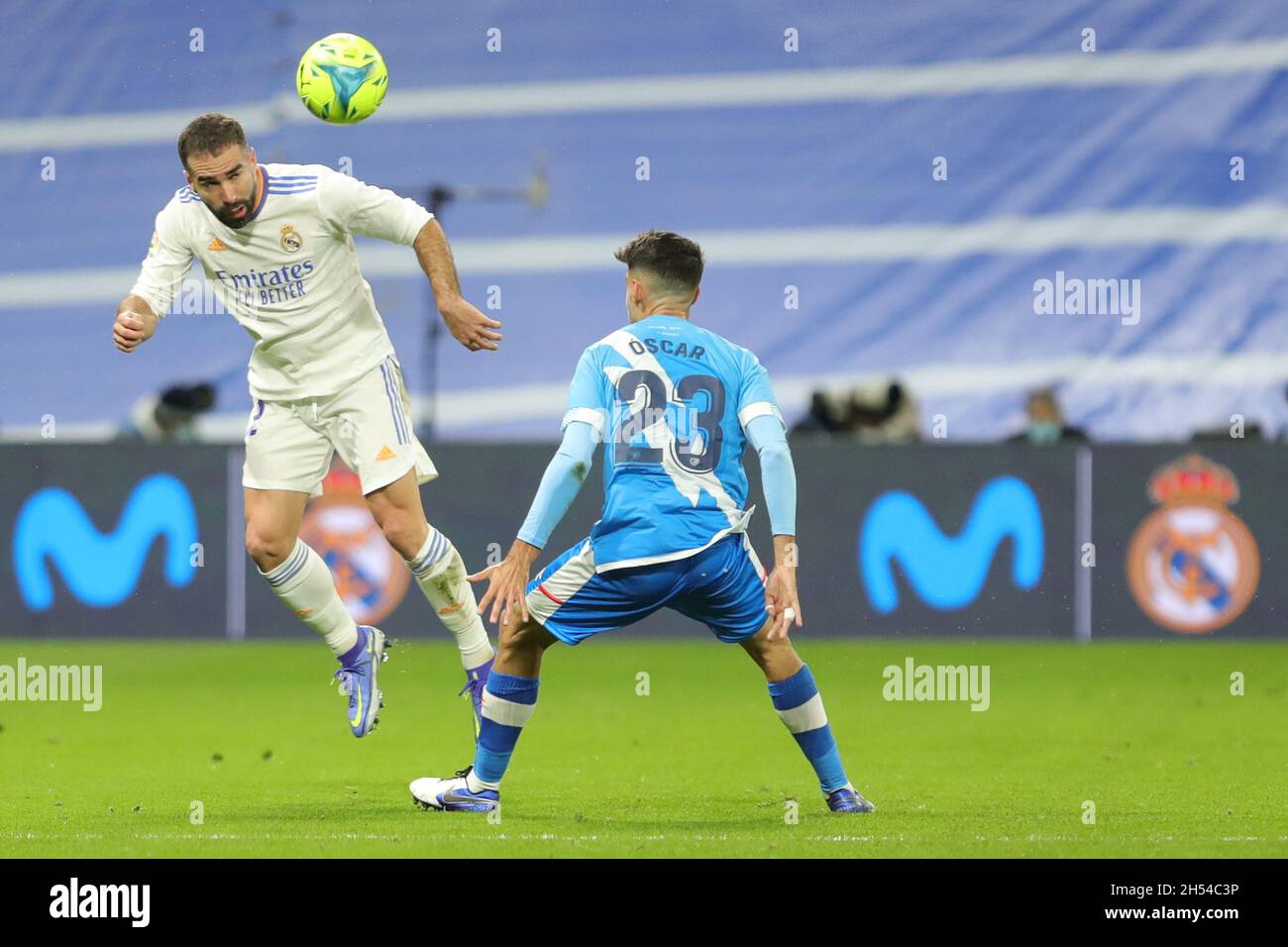 Daniel Carvajal of Real Madrid and Oscar Valentin Martin Luengo of Rayo ...