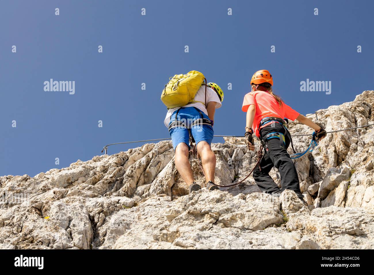 Italy Veneto - Hikers along the Ferrata Formenton Stock Photo - Alamy