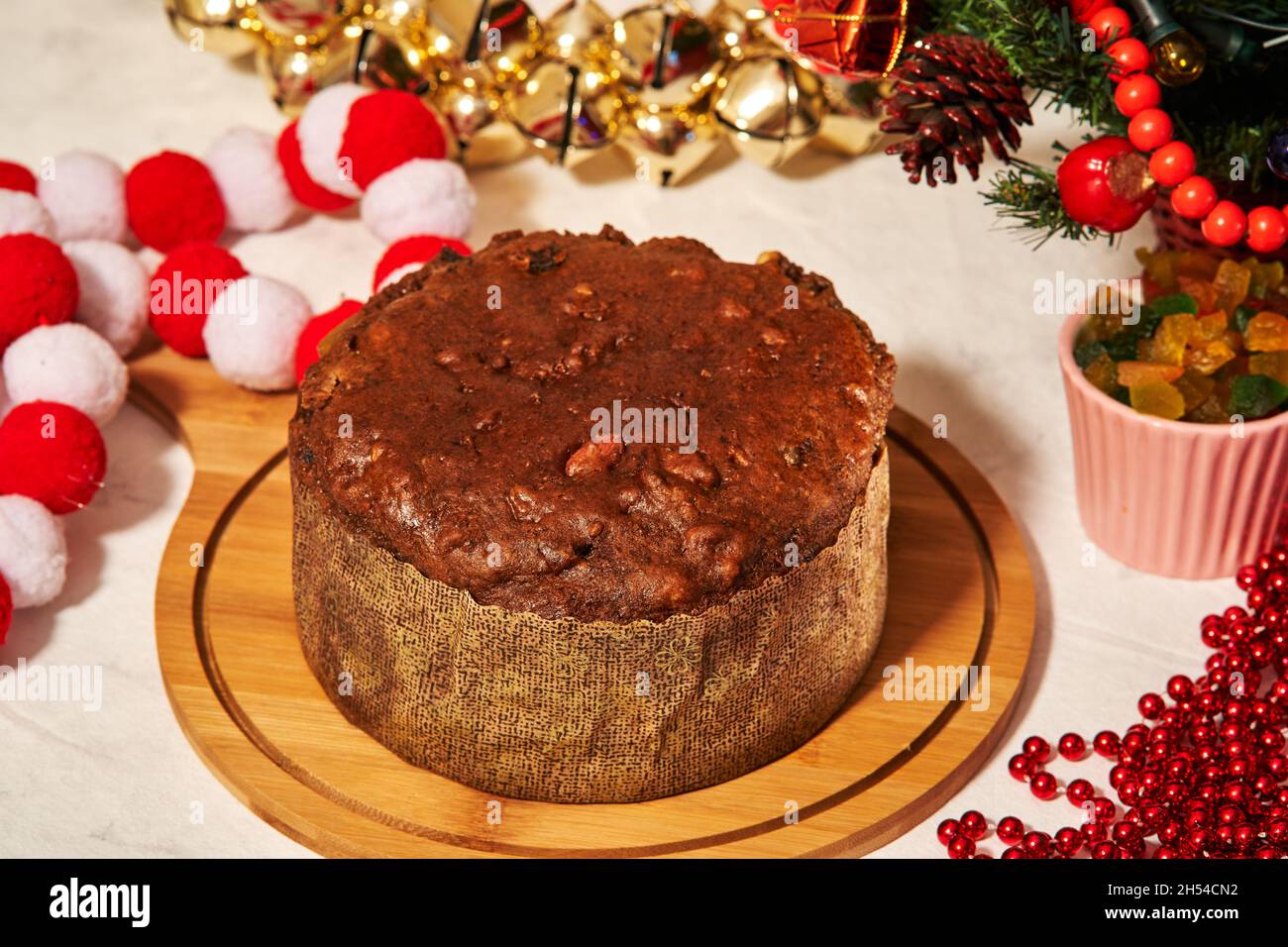Fluffy christmas panettone and candied fruits. sponge cake Stock Photo ...