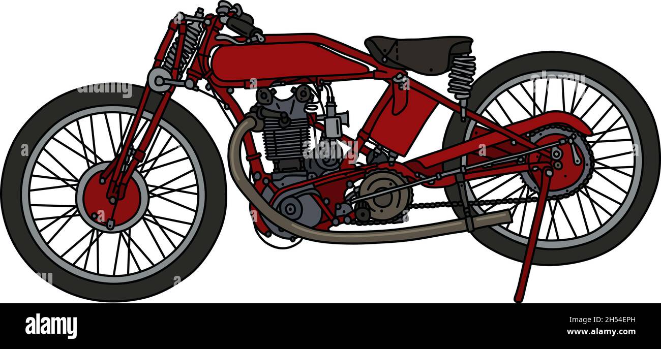 The hand drawing of a vintage red race motorcycle Stock Vector Image ...