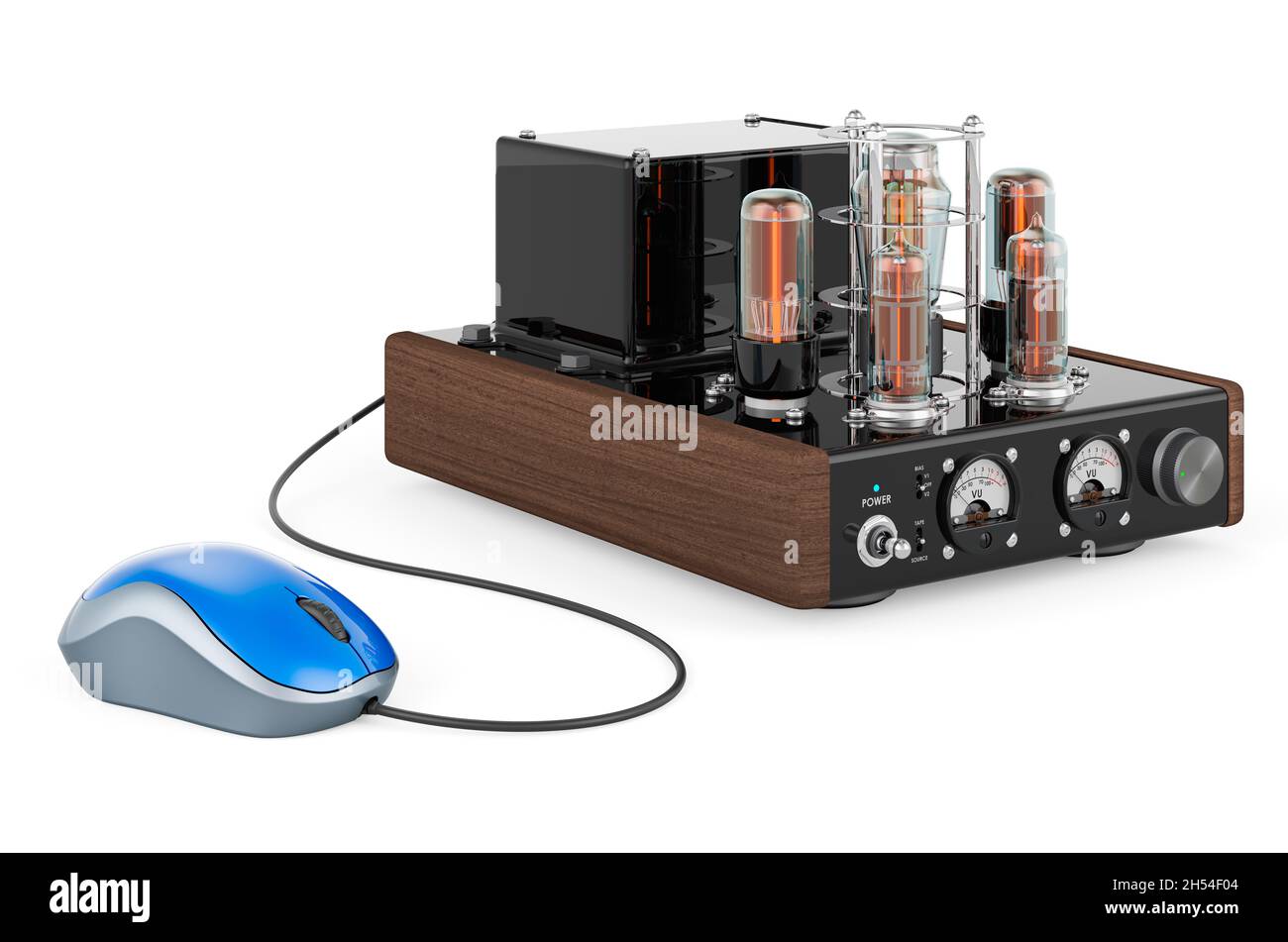 Electronic amplifier with computer mouse. 3D rendering isolated on ...