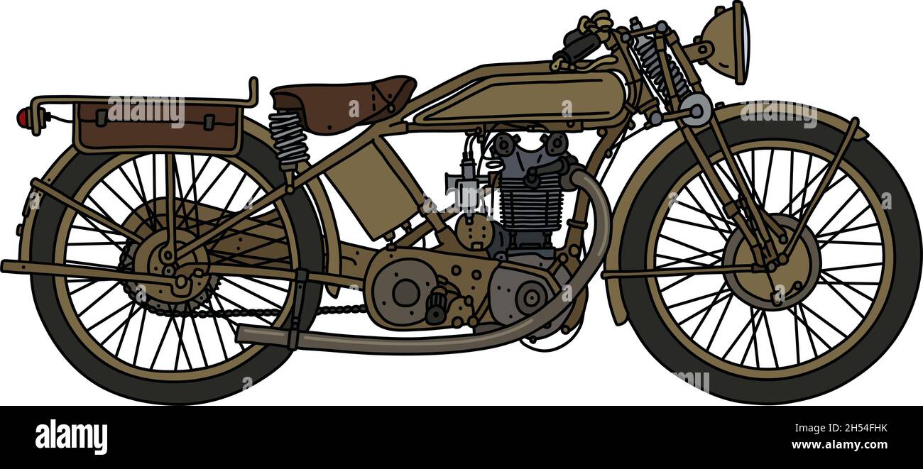The hand drawing of a vintage sand military motorcycle Stock Vector ...