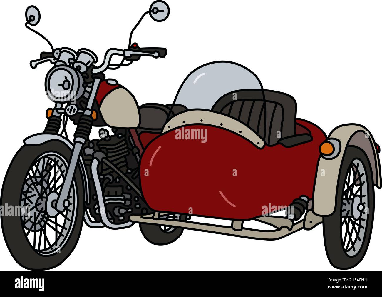 The vectorized hand drawing of a classic red and cream sidecar Stock ...