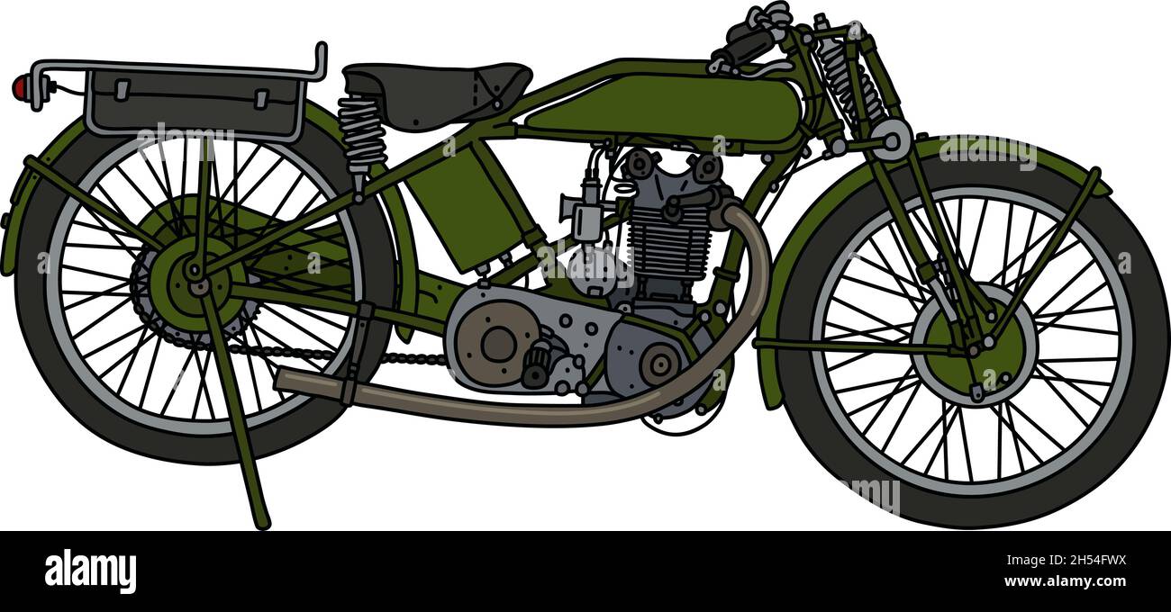 The hand drawing of a vintage green motorcycle Stock Vector Image & Art ...