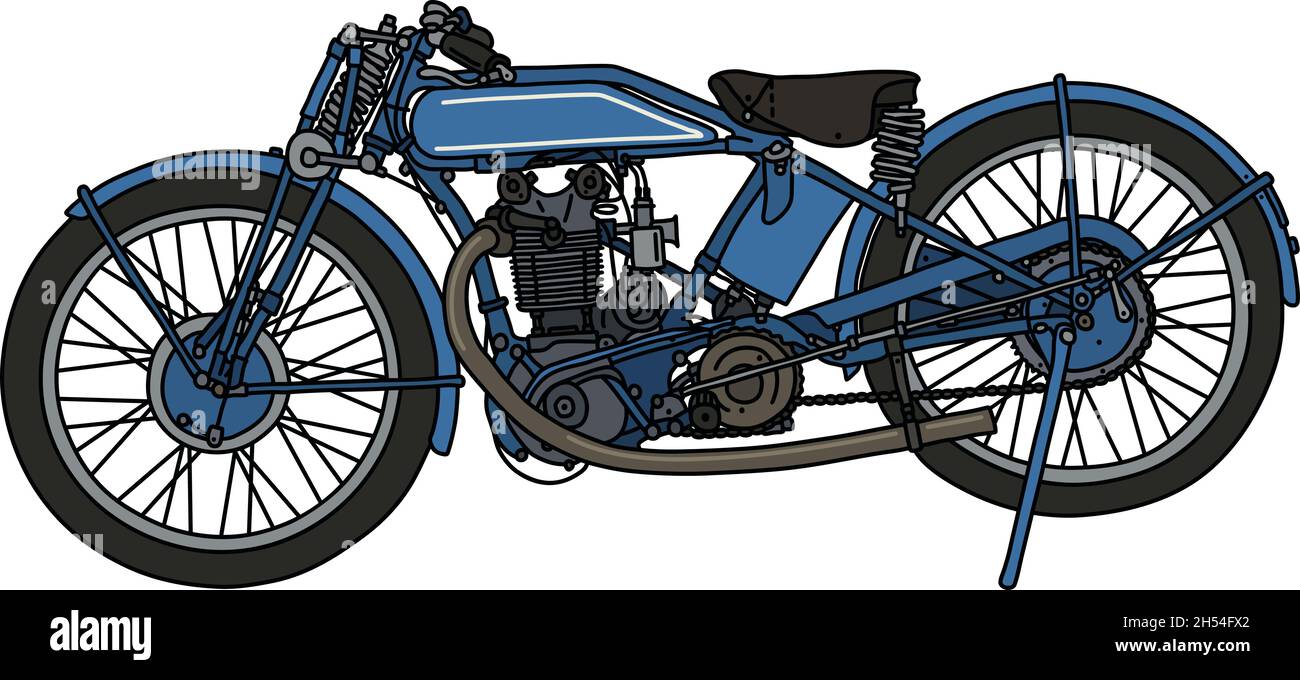 The hand drawing of a vintage blue motorcycle Stock Vector Image & Art ...
