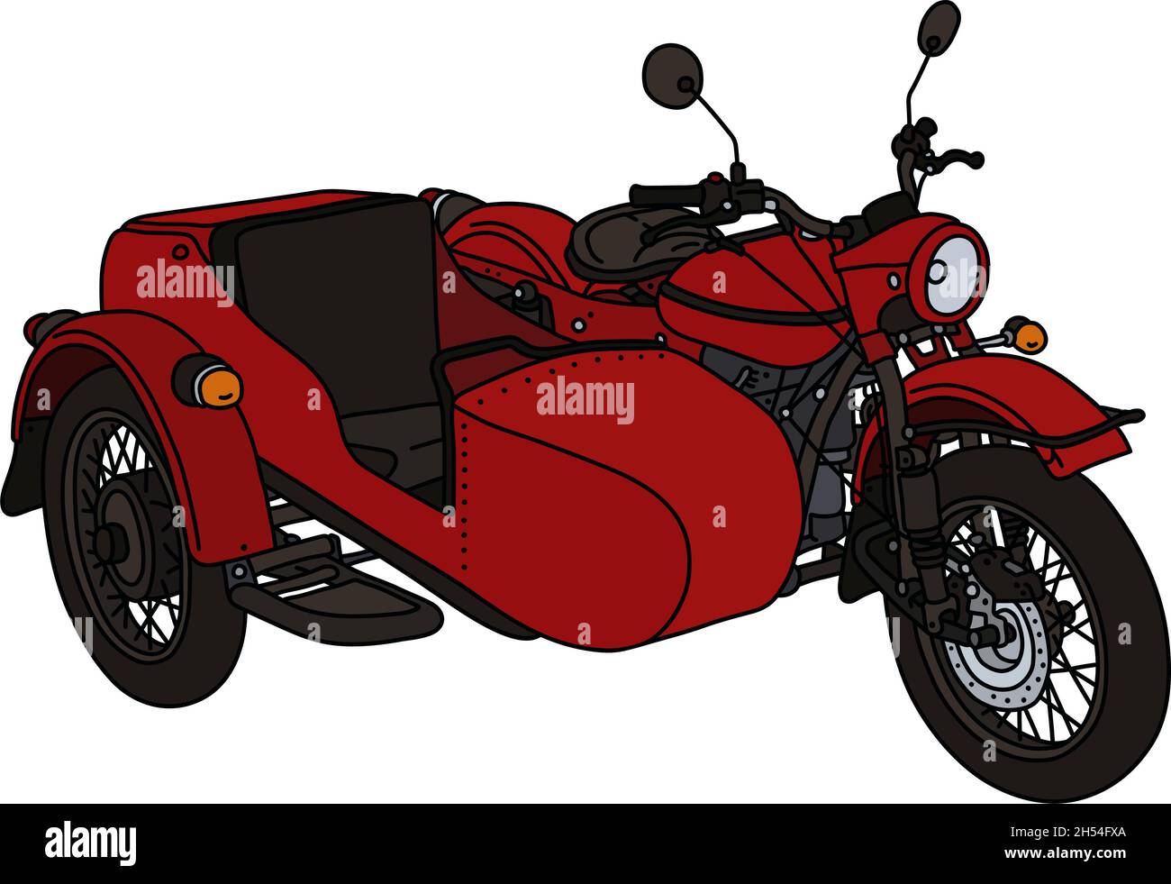 The vectorized hand drawing of a retro red sidecar Stock Vector Image ...