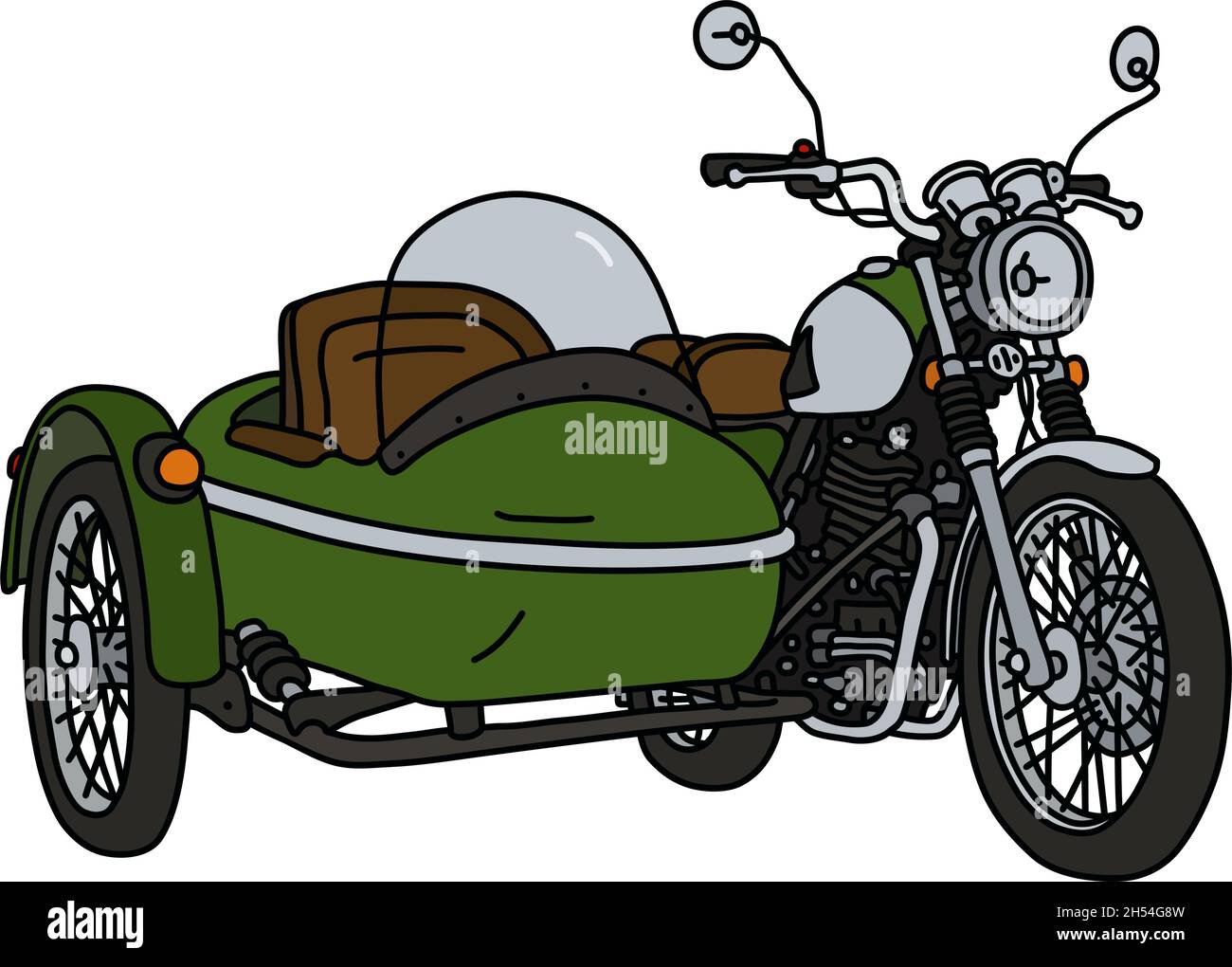 The vectorized hand drawing of a retro green sidecar Stock Vector Image ...