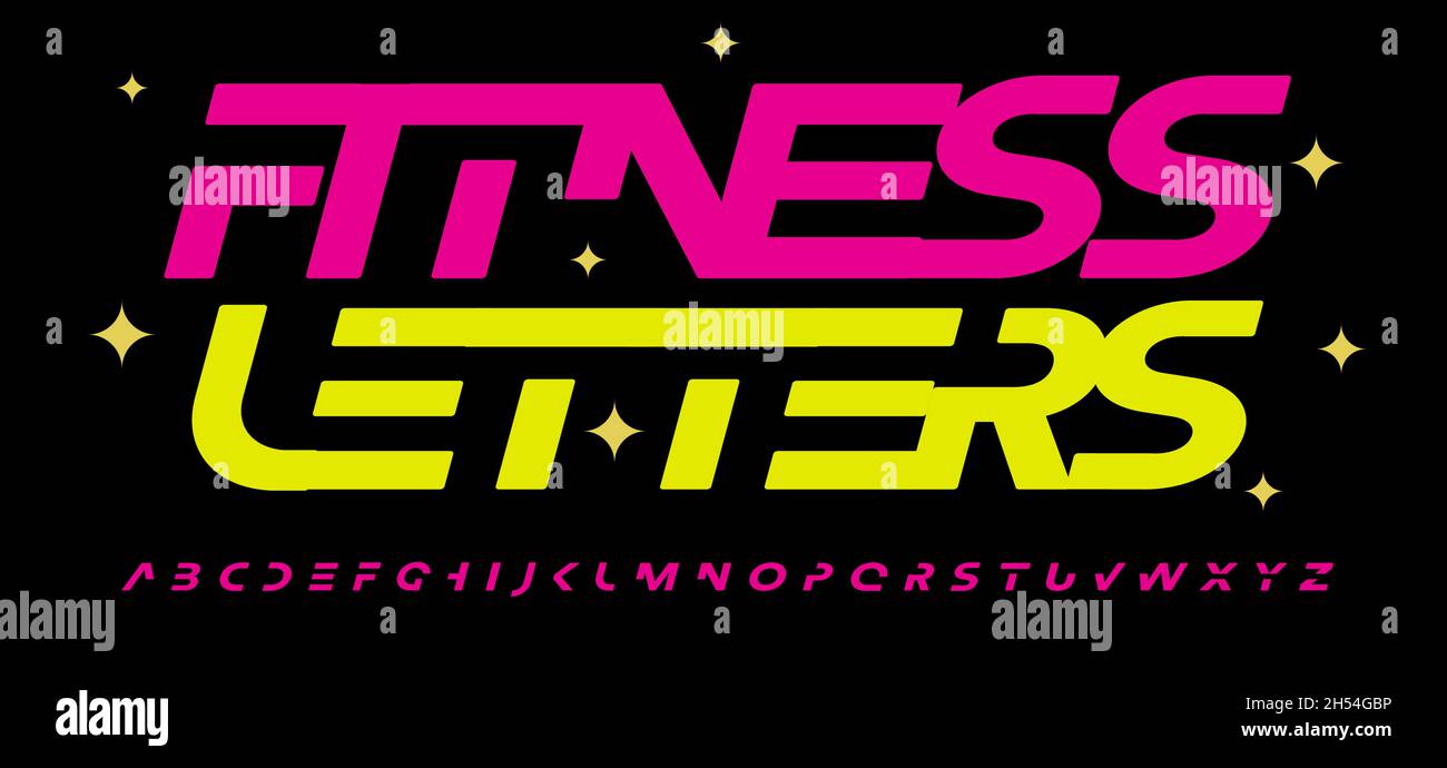 Girls fitness font alphabet letters, modern fitness typography. Funny ...
