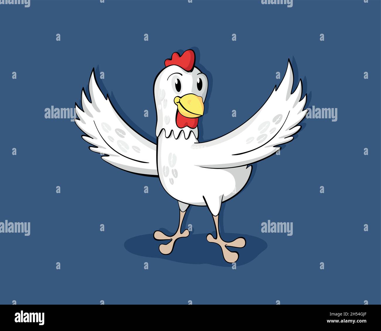 Happy cartoon chicken with raised arms. Vector clip art illustration ...