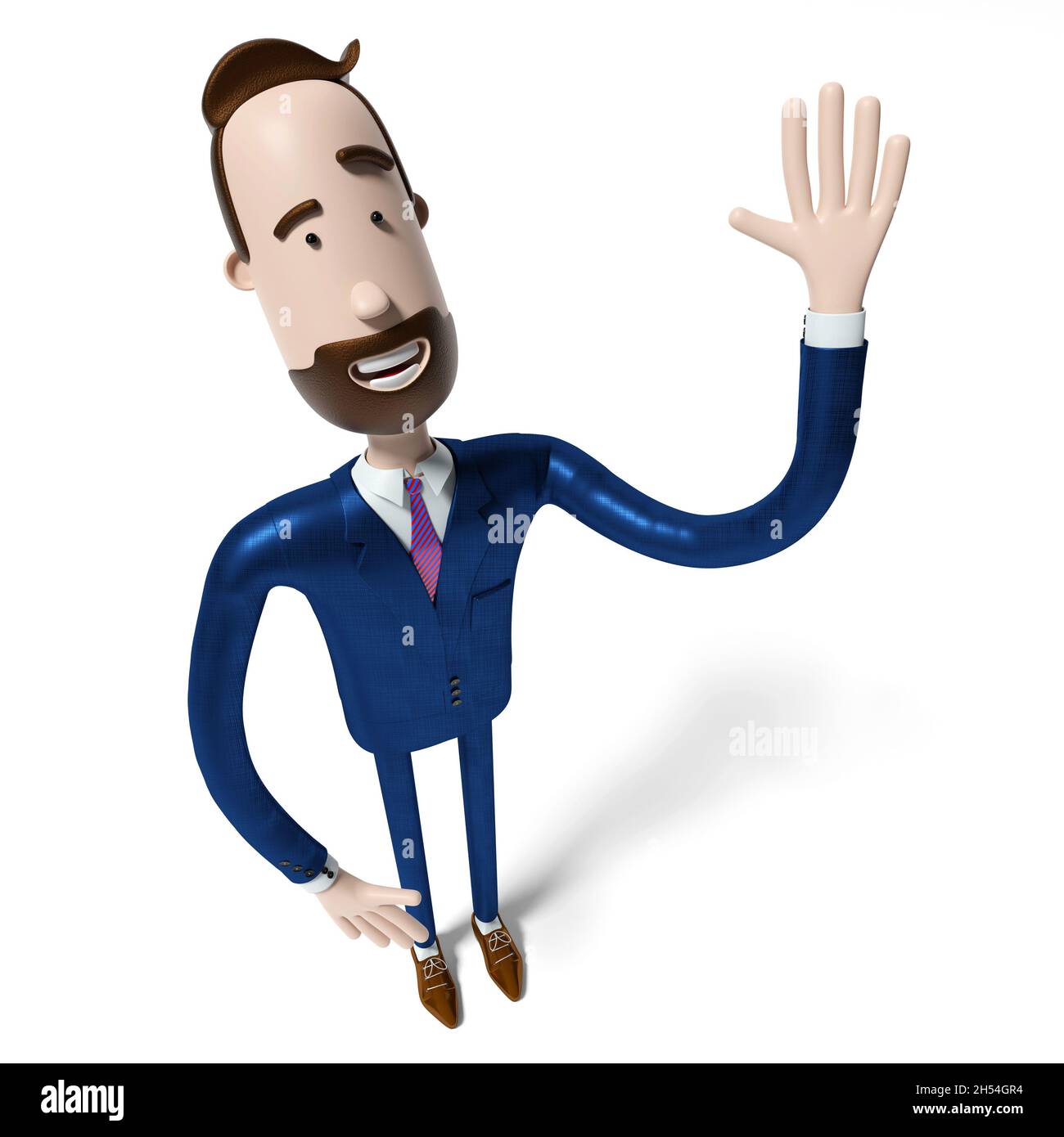 Handsome cartoon businessman waving hand, making hello gesture isolated ...