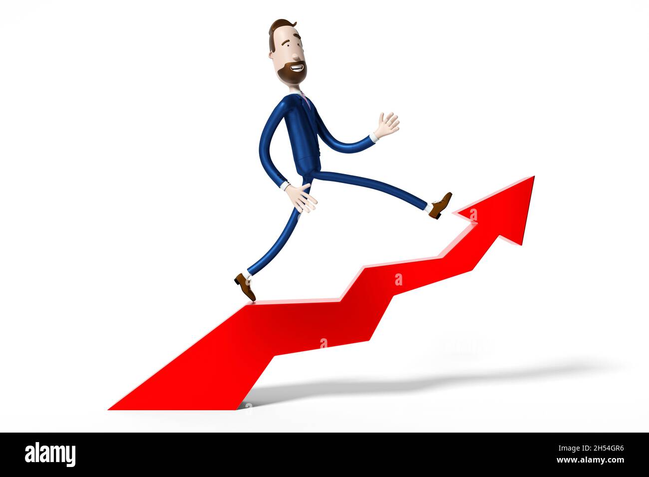 Handsome cartoon businessman and upwards arrow - financial growth ...