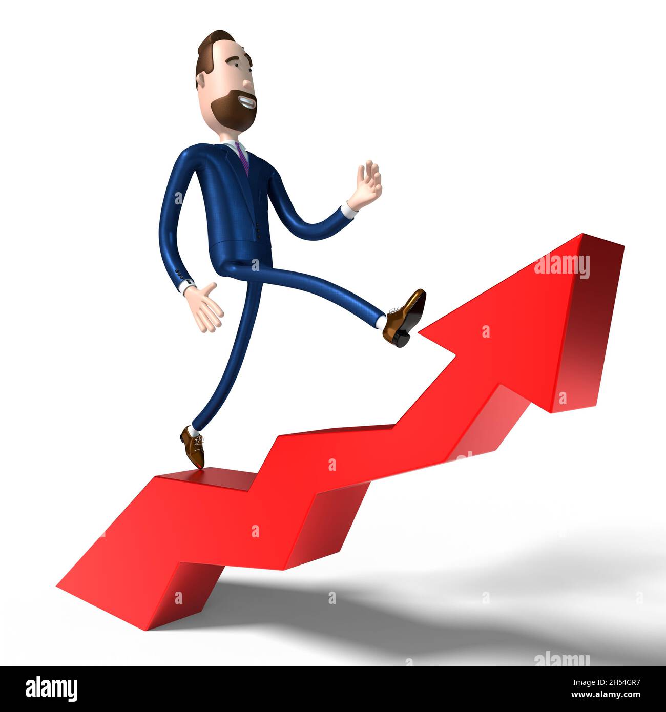 Handsome cartoon businessman and upwards arrow - financial growth ...
