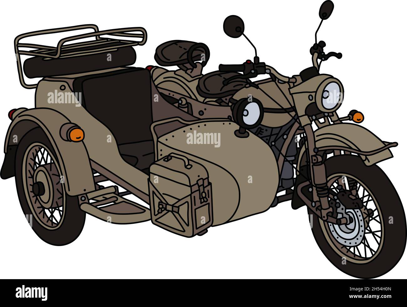 The vectorized hand drawing of a classic sand military sidecar Stock ...