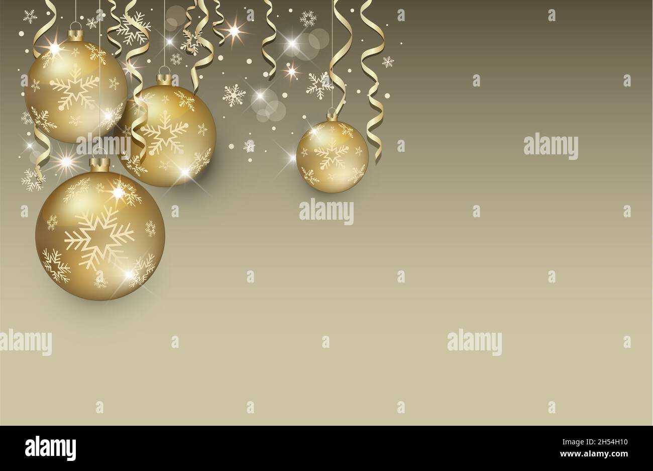 Christmas balls, gold greeting card templates blank raster Stock Photo ...
