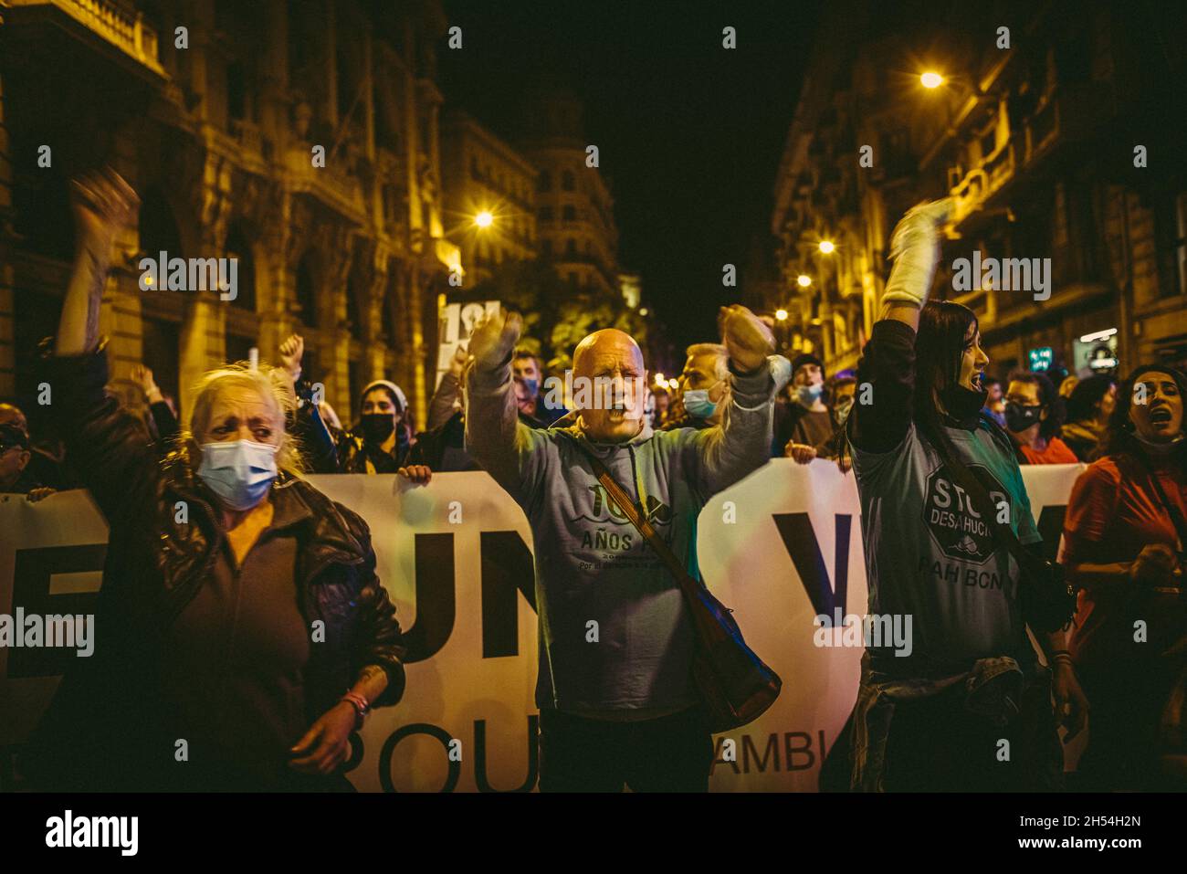 Barcelona, Spain. 6th Nov, 2021. Activists shout slogans while they ...