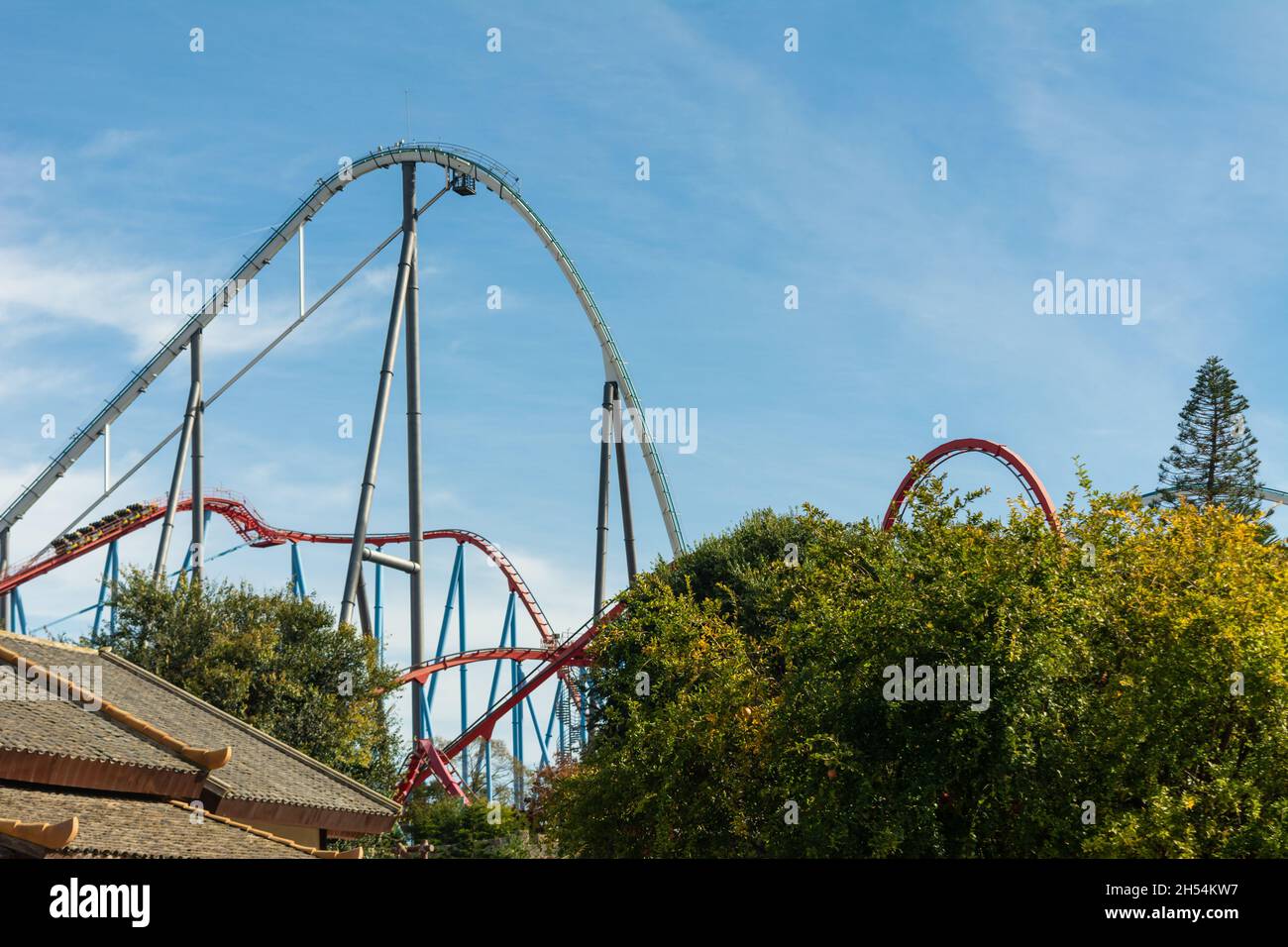 coTARRAGONA, SPAIN - october 2021: Shambhala is a steel Hyper Coaster ...