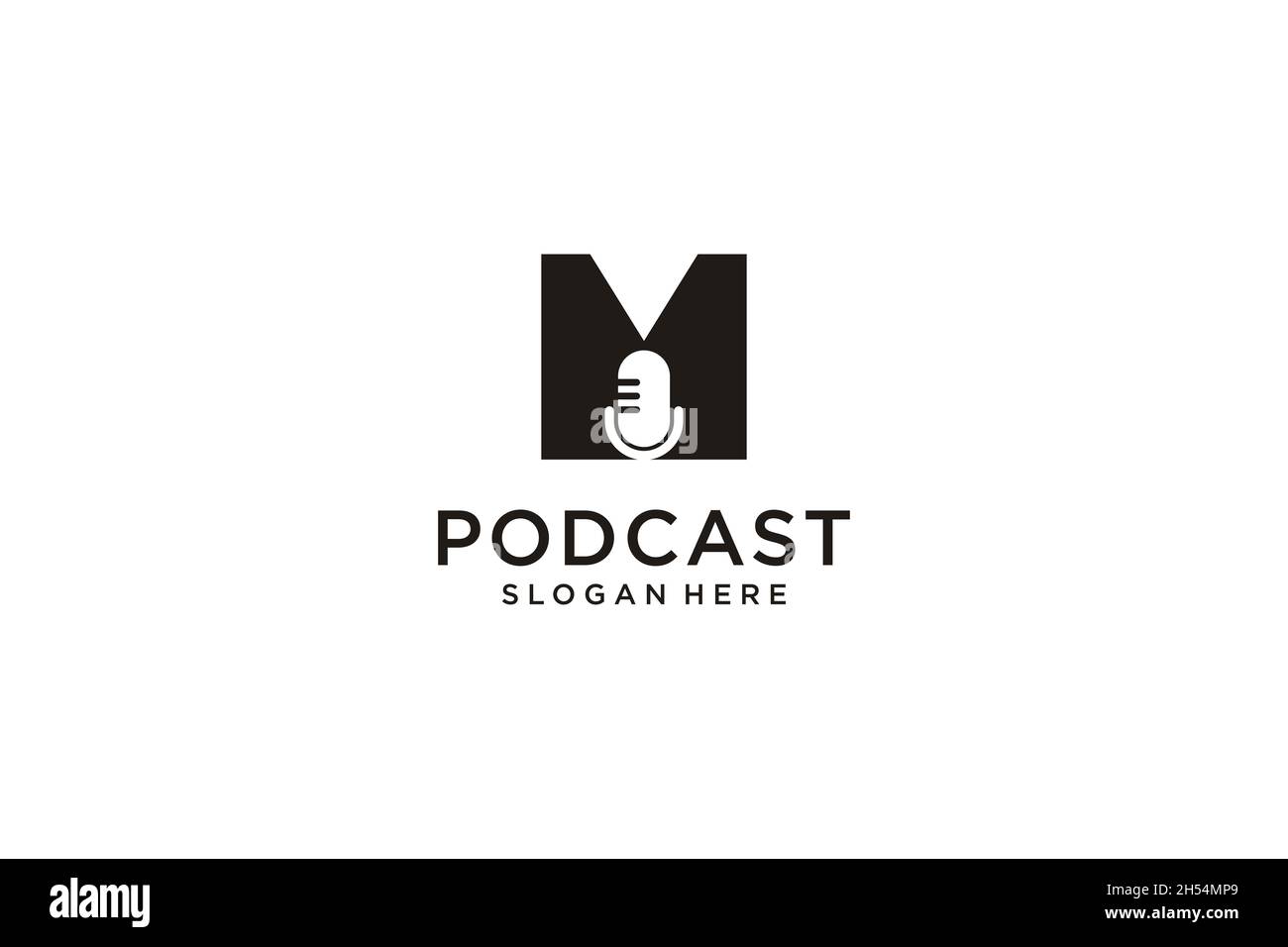 initial letter M with microphone podcast logo design template vector ...