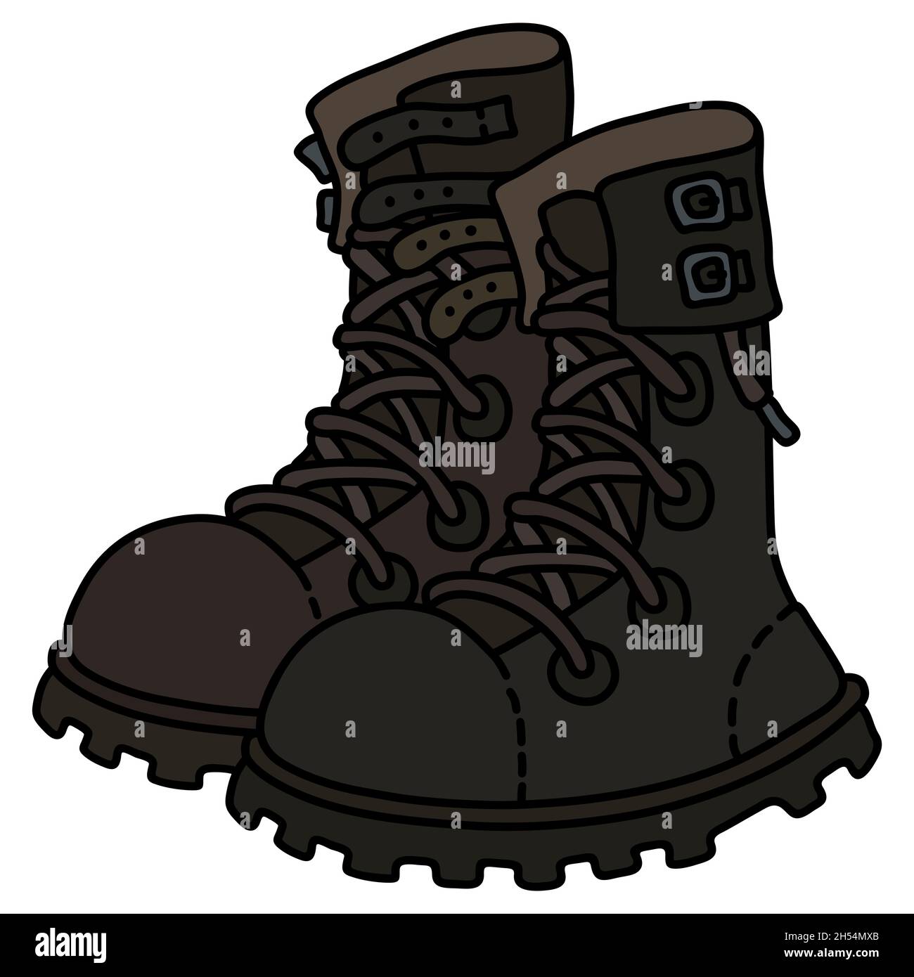 The hand drawing of black leather high lacing military shoes Stock ...