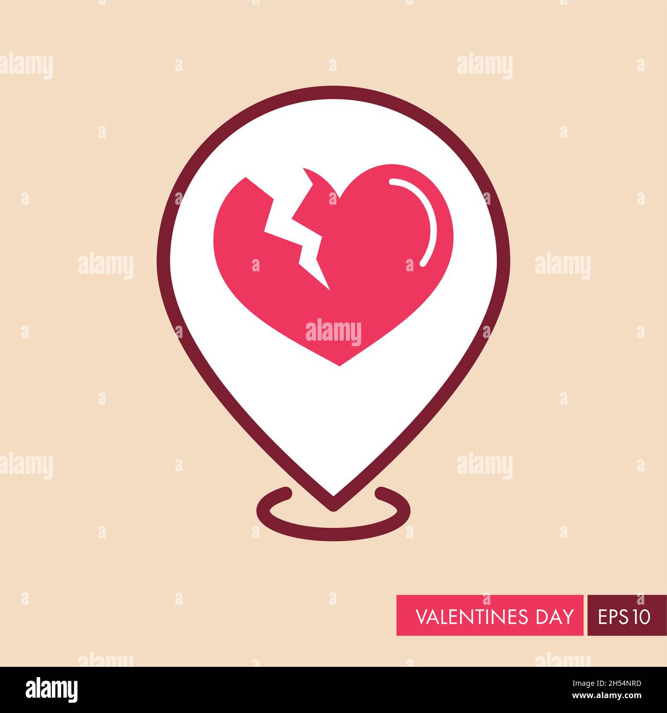 Broken heart pin map icon. Valentines day symbol. Map pointer. Vector ...