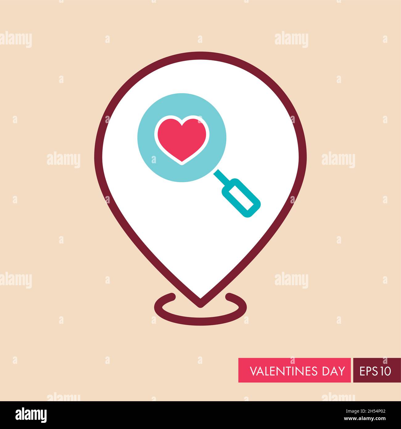 Heart search pin map icon. Valentines day symbol. Map pointer. Vector ...