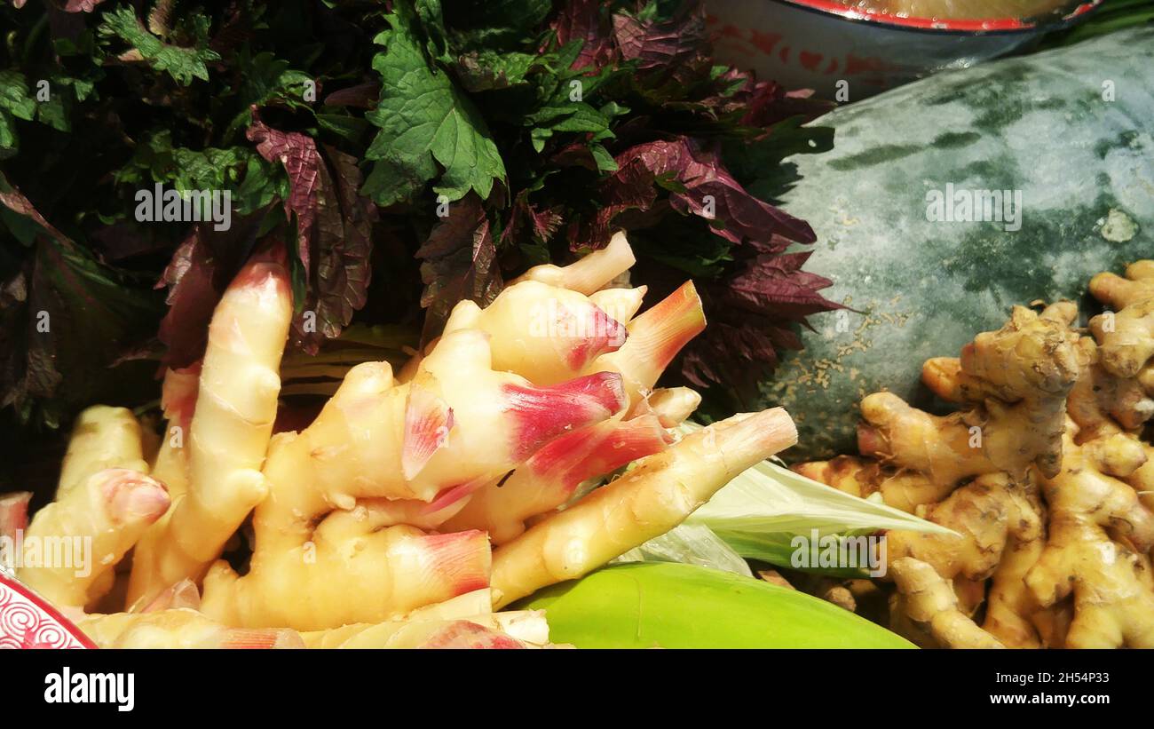 Ginger, white radish, perilla and other vegetables Stock Photo - Alamy