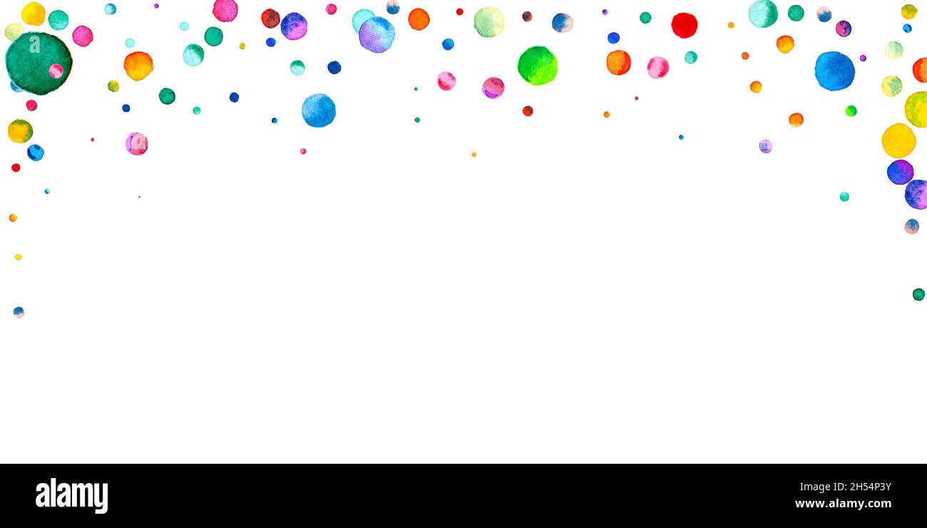 Watercolor confetti on white background. Alluring rainbow colored dots ...