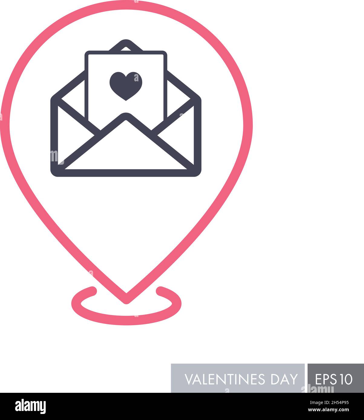 Happy Valentine day Card in envelope pin map icon. Map pointer. Heart ...