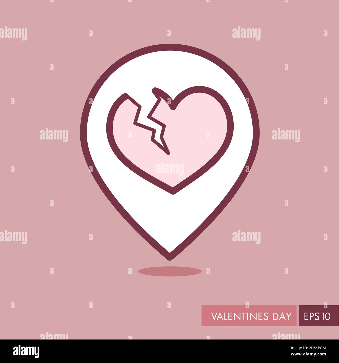 Broken heart pin map icon. Valentines day symbol. Map pointer. Vector ...