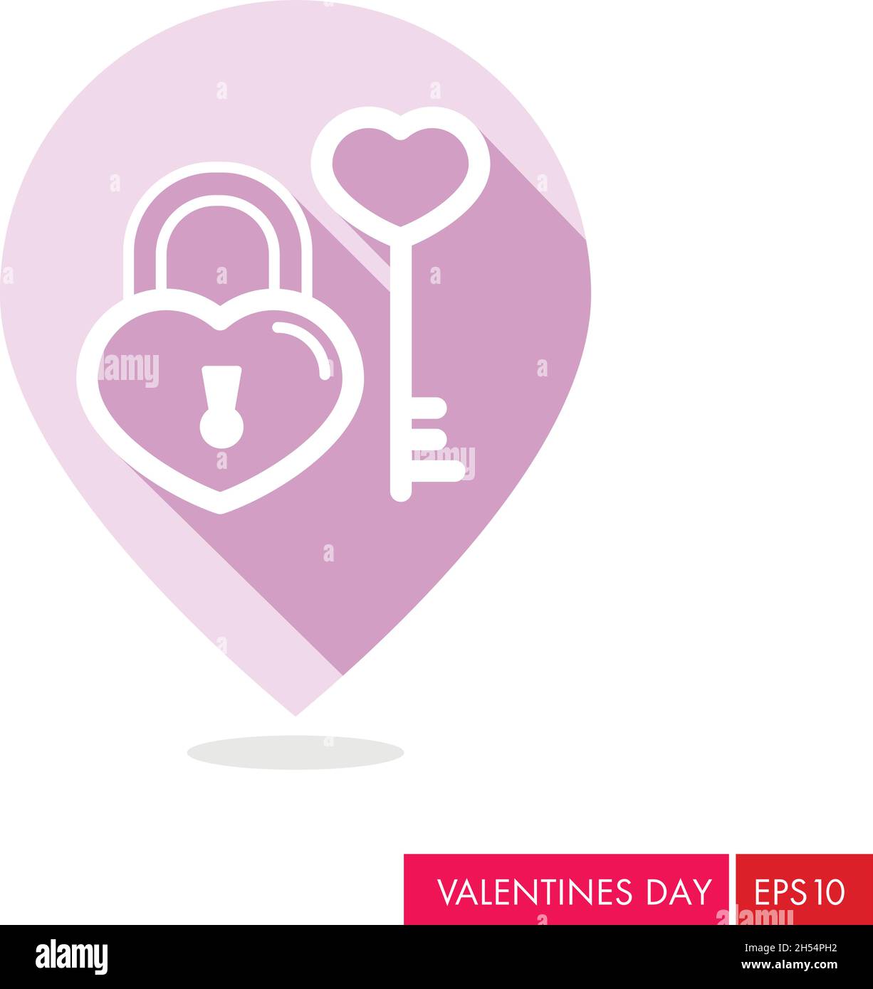 Key and lock in heart shape pin map icon. Valentines day symbol. Map ...
