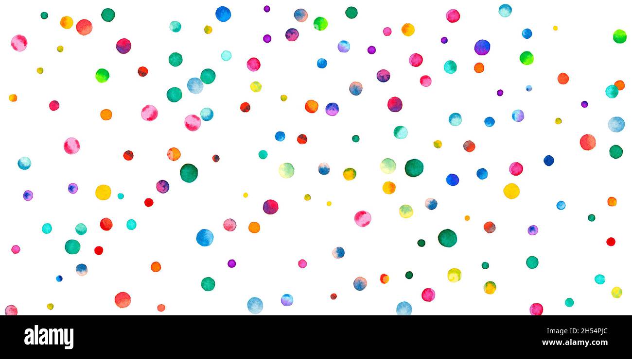 Watercolor confetti on white background. Adorable rainbow colored dots ...