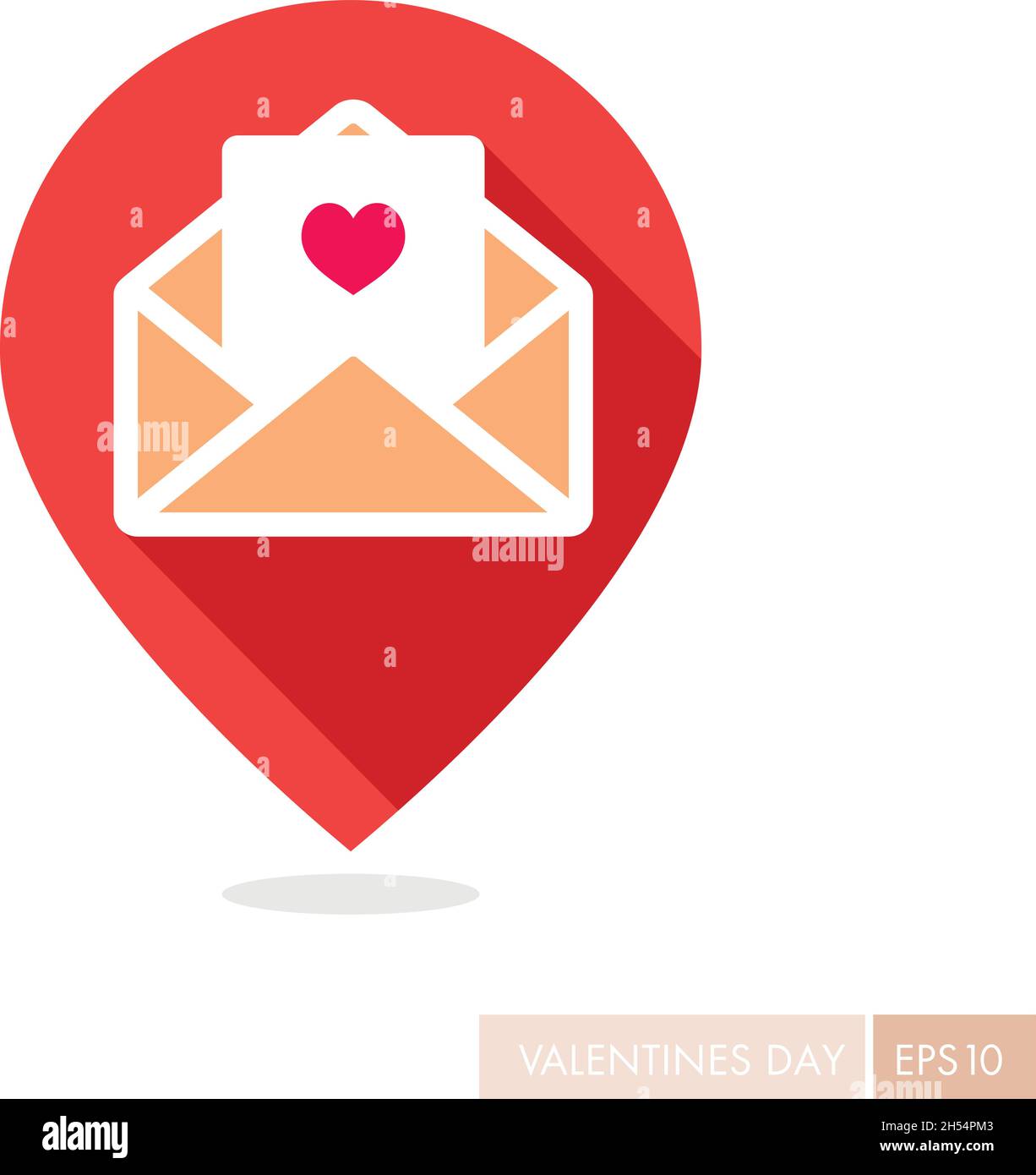 Happy Valentine day Card in envelope pin map icon. Map pointer. Heart ...