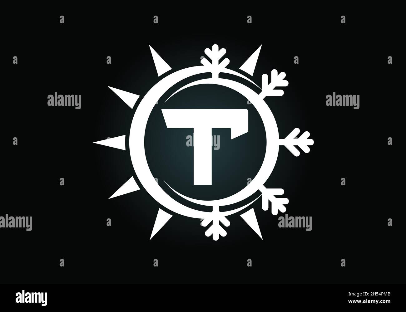 Initial T monogram alphabet with abstract sun and snow. Air conditioner ...