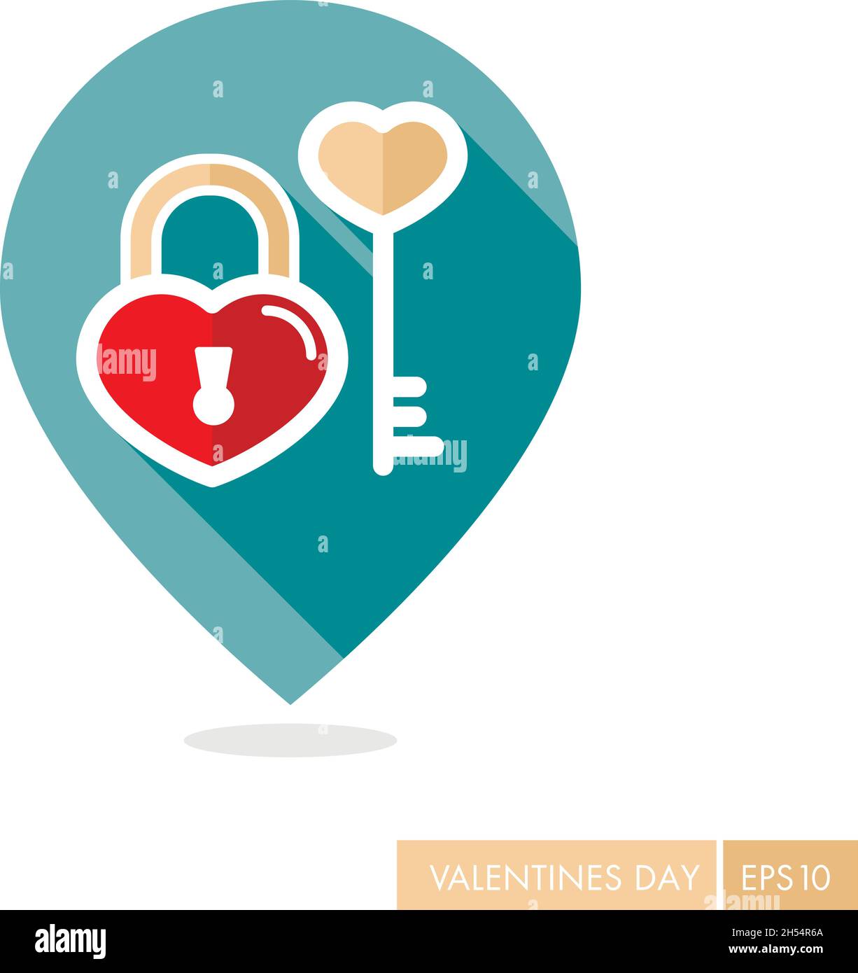 Key and lock in heart shape pin map icon. Valentines day symbol. Map ...