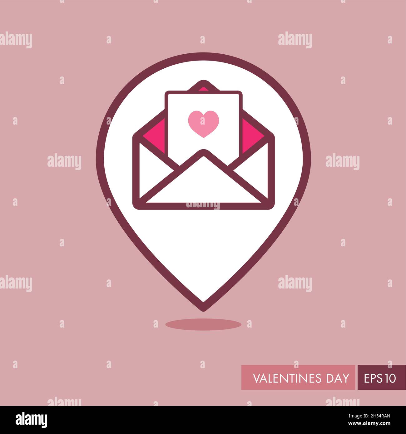 Happy Valentine day Card in envelope pin map icon. Map pointer. Heart ...