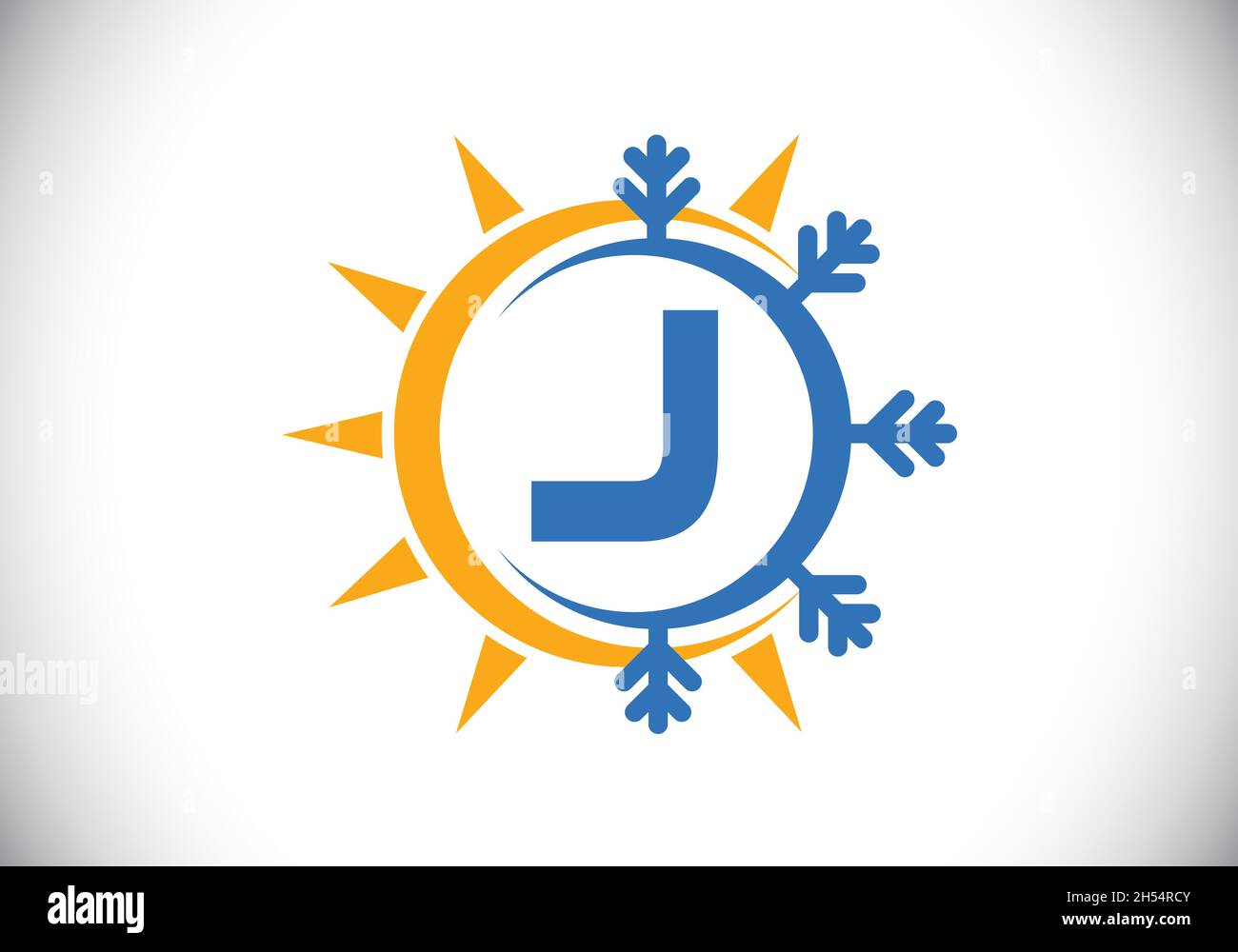 Initial J monogram alphabet with abstract sun and snow. Air conditioner ...