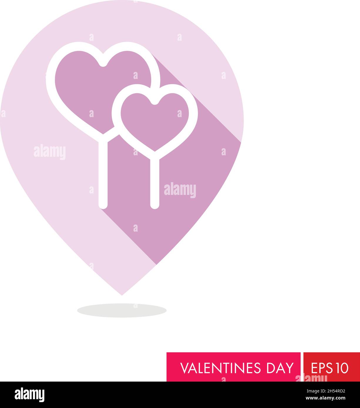 Romantic desserts. Sweet Valentines Day greeting. Map pointer. Two red ...