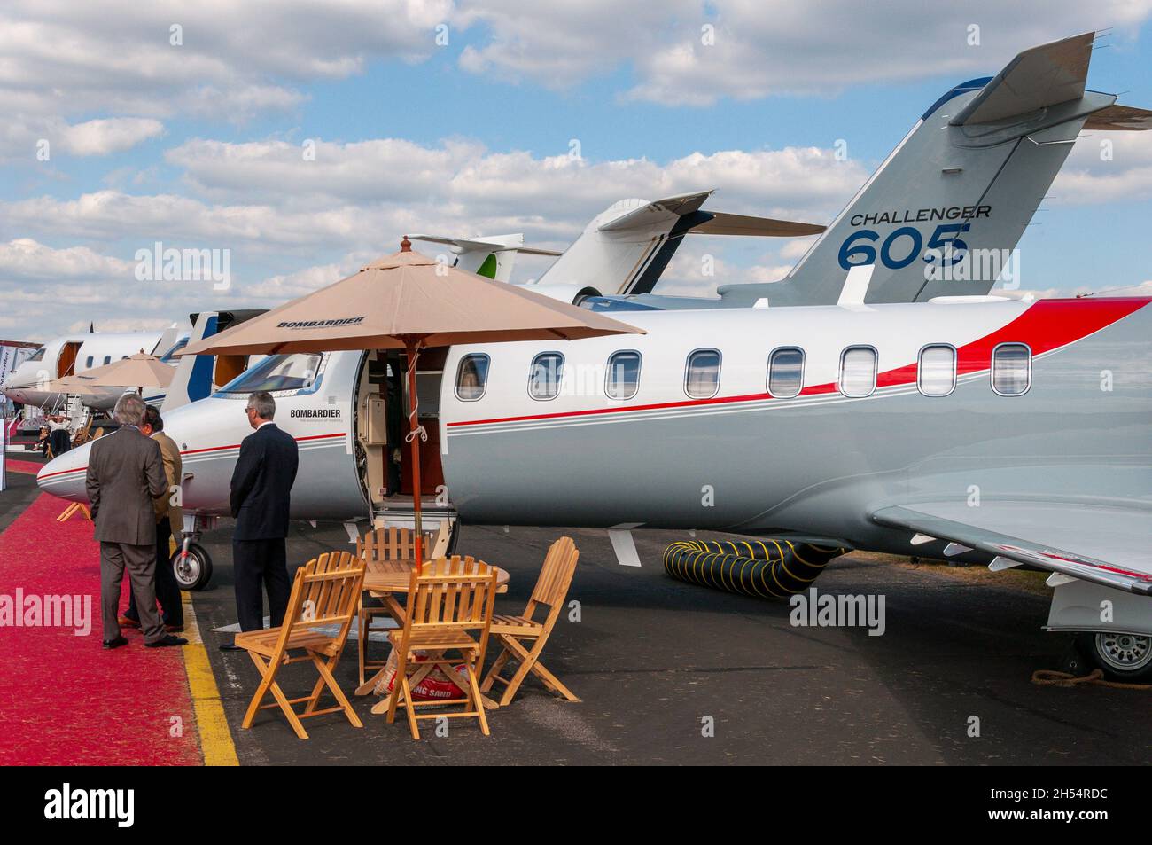 Bombardier private jet exhibits on display at the Farnborough ...