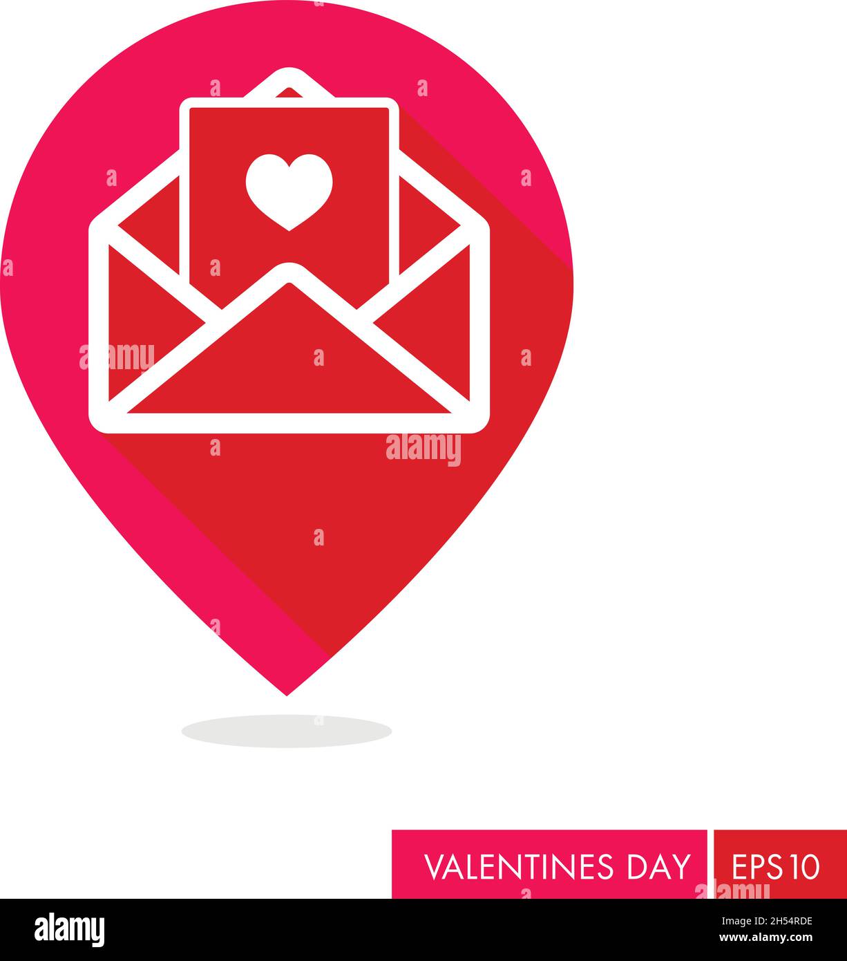 Happy Valentine day Card in envelope pin map icon. Map pointer. Heart ...